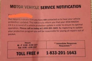 Motor Vehicle Service Notification - Is It a Scam?